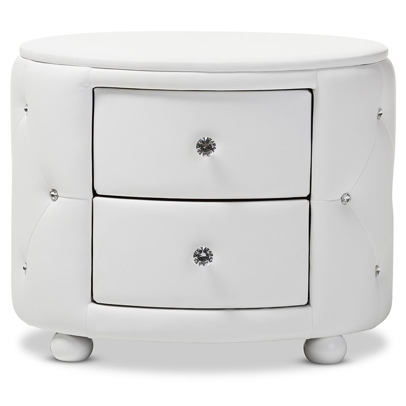 Baxton Studio Davina 2 Drawer Faux Leather Tufted Nightstand in White ...