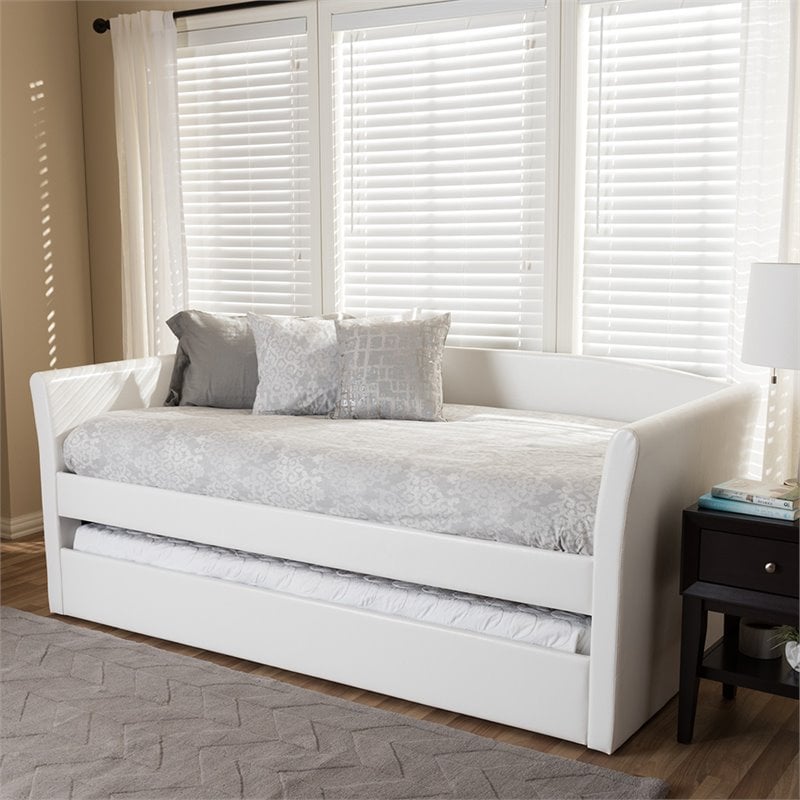 Baxton Studio Camino Faux Leather Daybed with Trundle in White