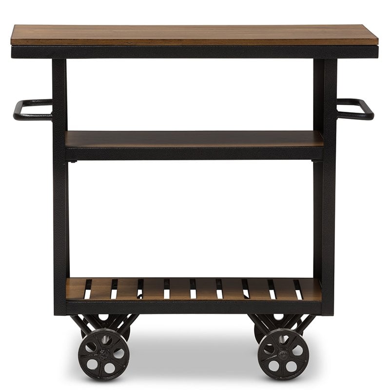 Baxton Studio Kennedy Bar Cart in Distressed Oak and Antique Black ...