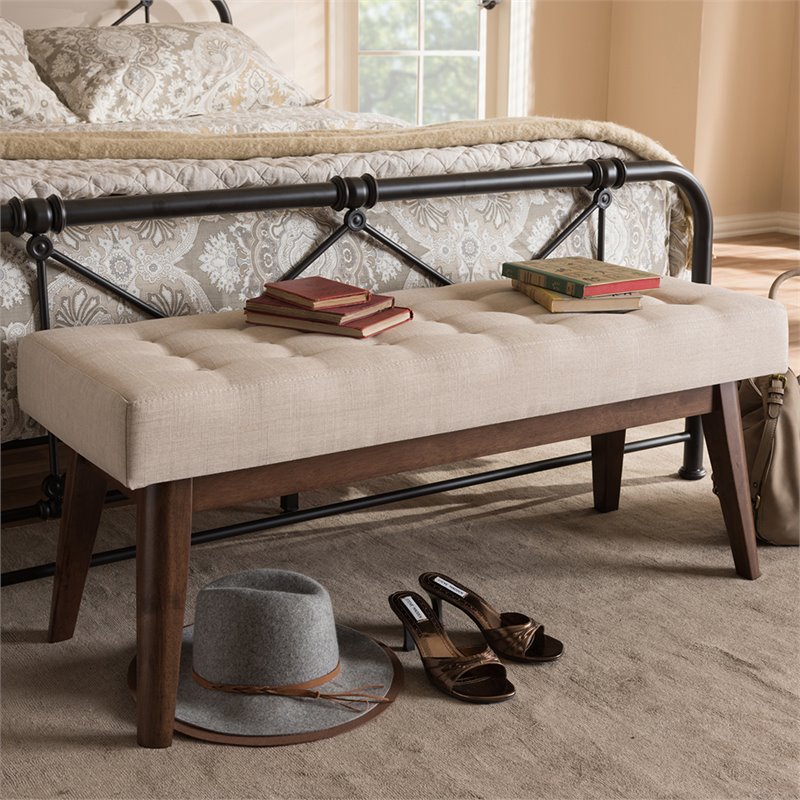 Baxton Studio Elia Button Tufted Bedroom Bench in Beige | Homesquare