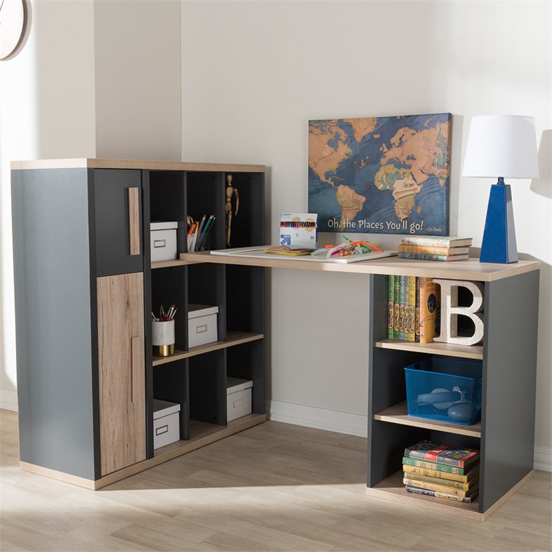 Baxton Studio Pandora Writing Desk in Gray and Brown | Homesquare