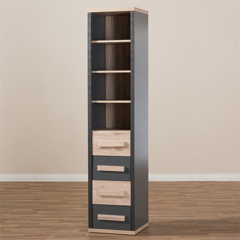 Baxton Studio Pandora 4 Drawer Storage Unit in Gray and Oak Brown - 7963