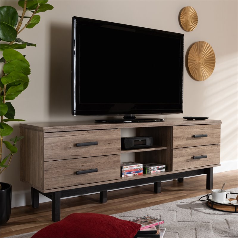 Baxton Studio Arend Two-Tone 4-Drawer Wood TV Stand in Oak and Black ...