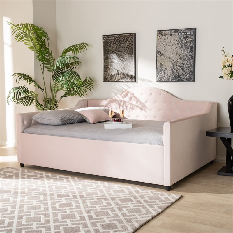 Baxton Studio Perry Contemporary Velvet Upholstered Queen Daybed in ...