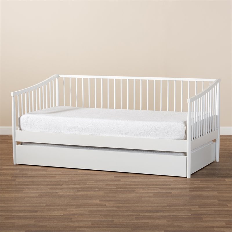 Baxton Studio Renata White Wood Twin Size Spindle Daybed with Trundle ...