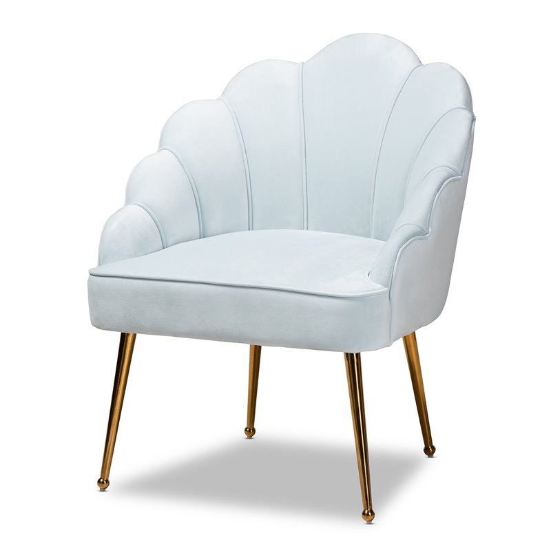 Baxton Studio Cinzia Velvet and Gold Finish Seashell Accent Chair in ...
