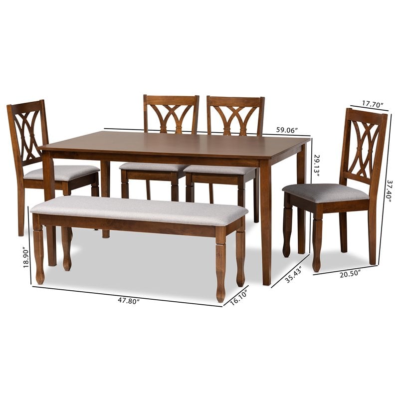 Baxton Studio Upholstered and Walnut Brown Finished Wood 6-Piece Dining ...