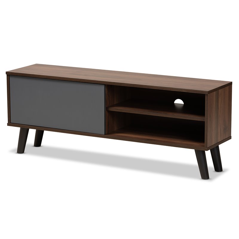 Baxton Studio Mallory Two-Tone Walnut Brown and Grey Finished Wood TV Stand