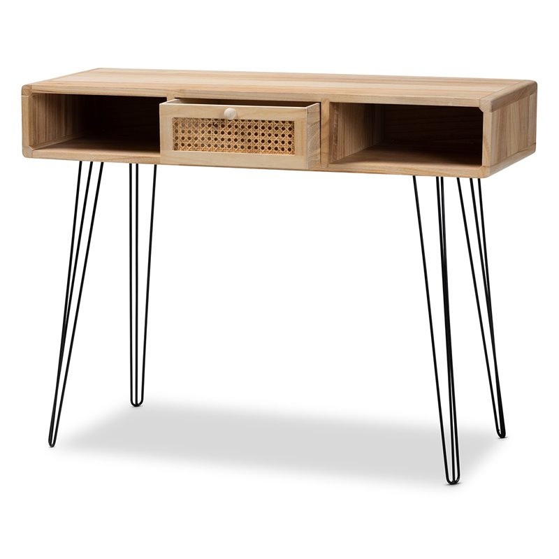 Baxton Studio Harrell Brown Finished Wood and Black Metal 1-Drawer ...