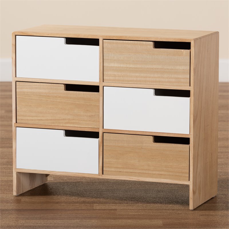 Baxton Studio Eben White and Oak Brown Finished Wood 6-Drawer Storage ...