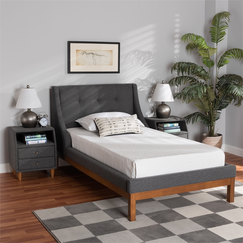 Baxton Studio Louvain Dark Grey Fabric Upholstered Twin Size 3 Piece Bedroom Set Homesquare