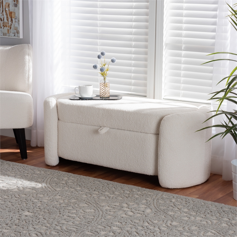 Baxton Studio Oakes Ivory Boucle Upholstered Storage Bench | Cymax Business