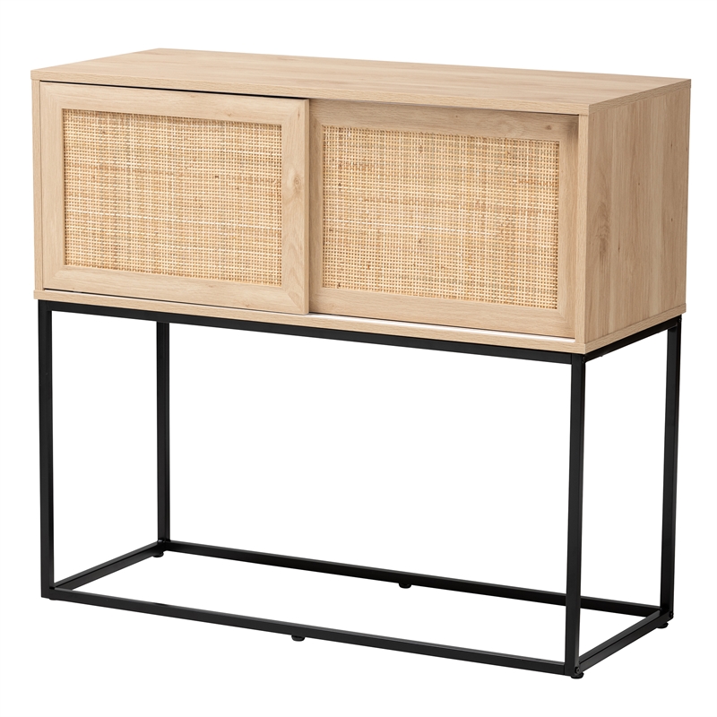 Baxton Studio Amelia Natural Brown Wood and Natural Rattan Sideboard ...