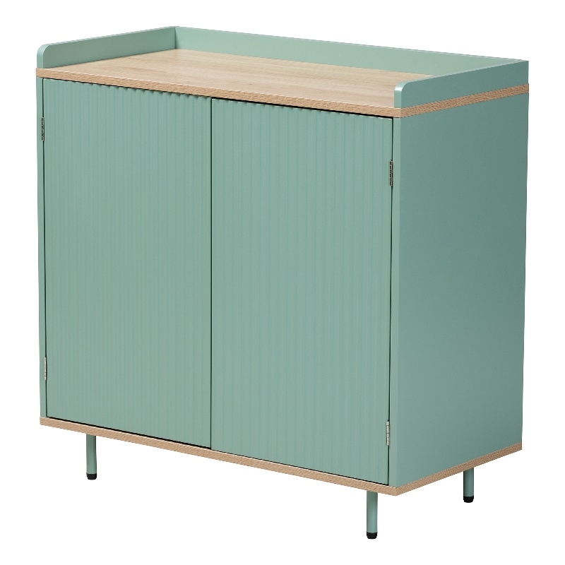 Baxton Studio Tavita Two-Tone Mint Green and Brown Wood 2-Door ...