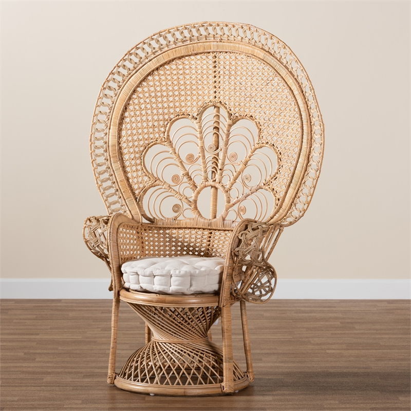 Baxton Studio Ediva Modern Bohemian Natural Brown Rattan Peacock Accent ...