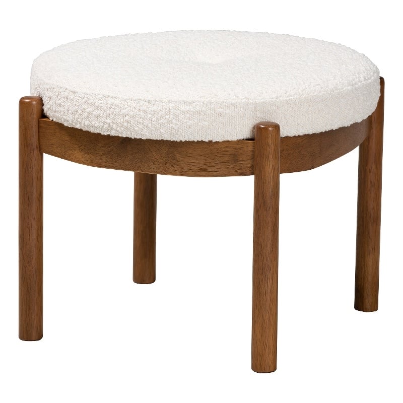 Baxton Studio Iliana Cream Boucle Fabric and Brown Rubberwood Ottoman ...