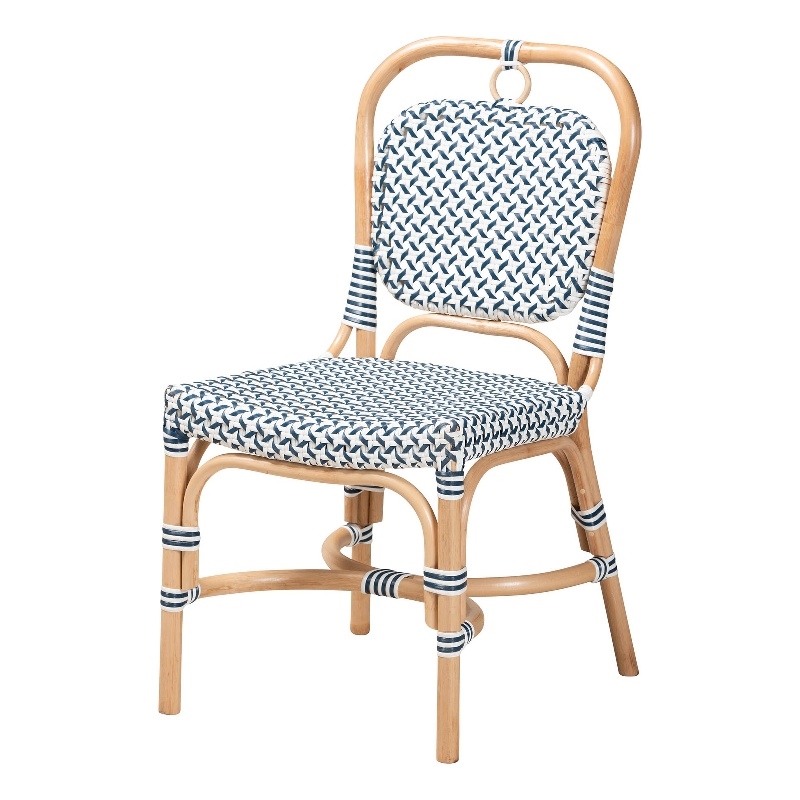 Baxton Studio Luciana French Blue and White Weaving Natural Rattan ...