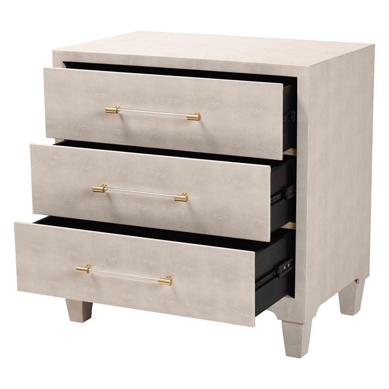Baxton Studio Nira Modern Beige Faux Shagreen 3-Drawer Storage Cabinet