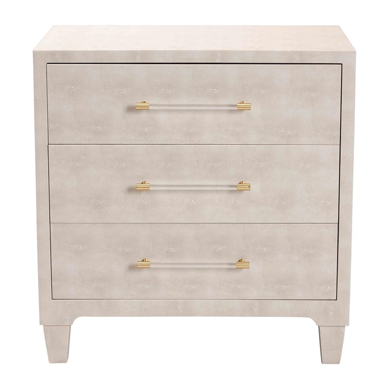 Baxton Studio Nira Modern Beige Faux Shagreen 3-Drawer Storage Cabinet