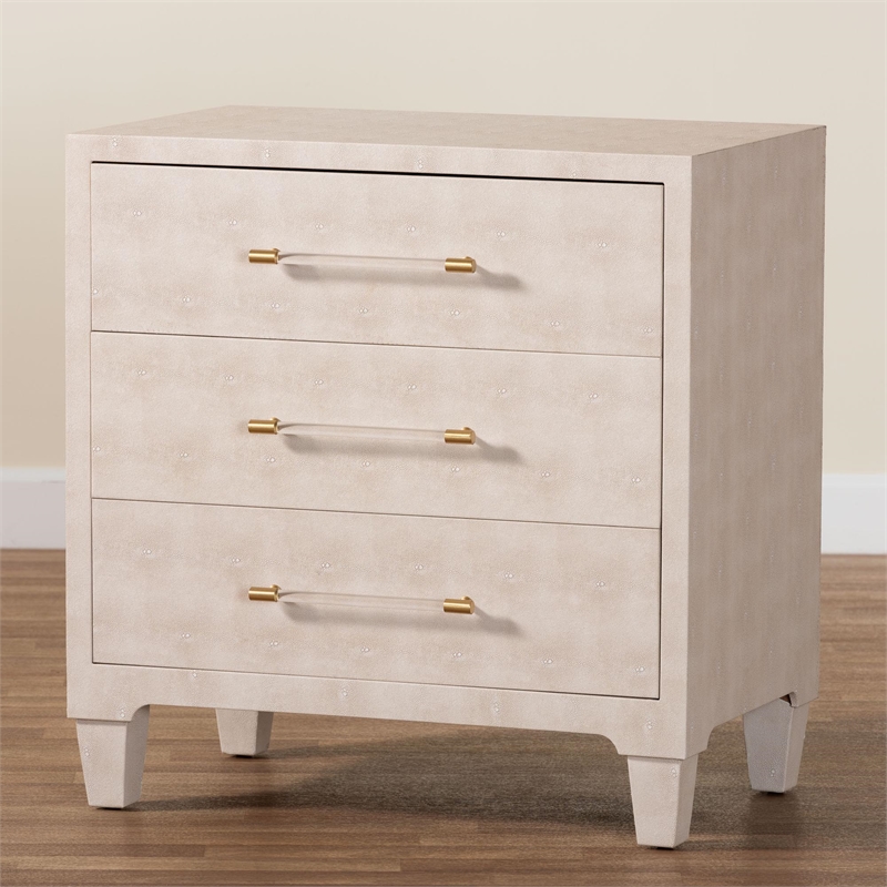 Baxton Studio Nira Modern Beige Faux Shagreen 3-Drawer Storage Cabinet