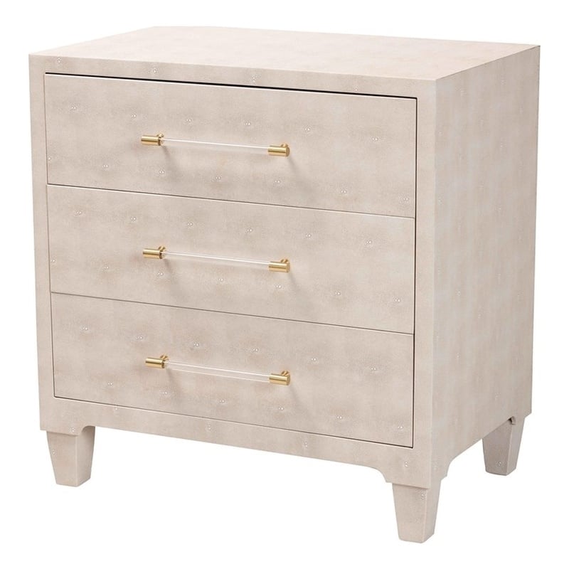 Baxton Studio Nira Modern Beige Faux Shagreen 3-Drawer Storage Cabinet