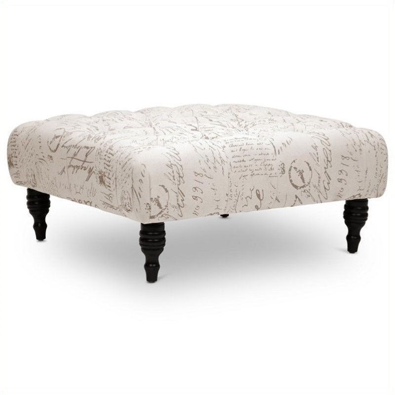 Keswick Script Print Ottoman in Beige
