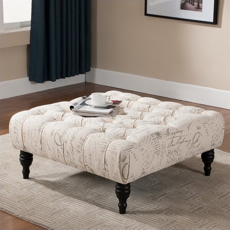 Keswick Script Print Ottoman in Beige | Cymax Business