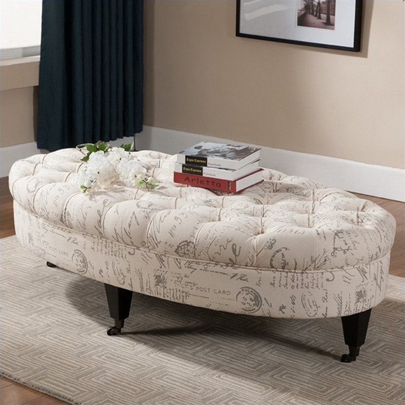 Brighton Script Print Ottoman in Beige - 503-French-OTTO