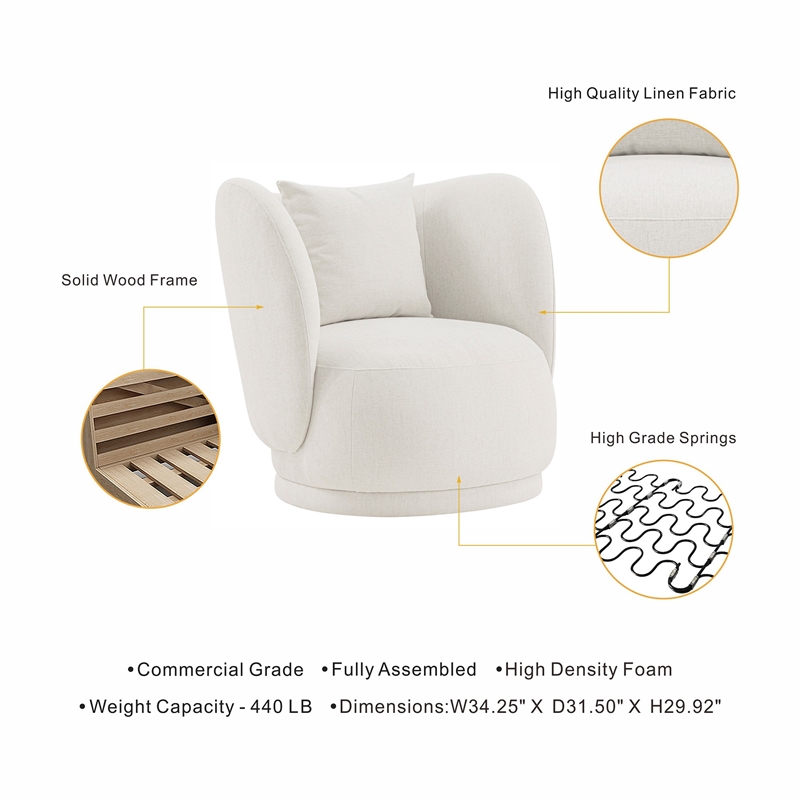 Manhattan Comfort Siri Accent Chair with Solid Wood Frame in Cream ...