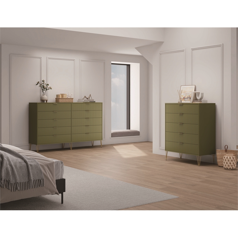2-Piece DUMBO 5-Drawer Tall Dresser & 10-Drawer Double Tall Dresser in ...