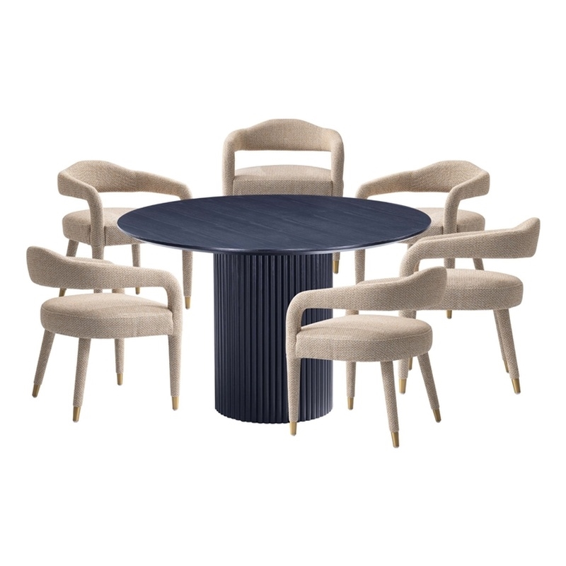 7 Piece Hathaway 59.05 Round Dining Set with 6 Aspen Dining Chairs in Gold
