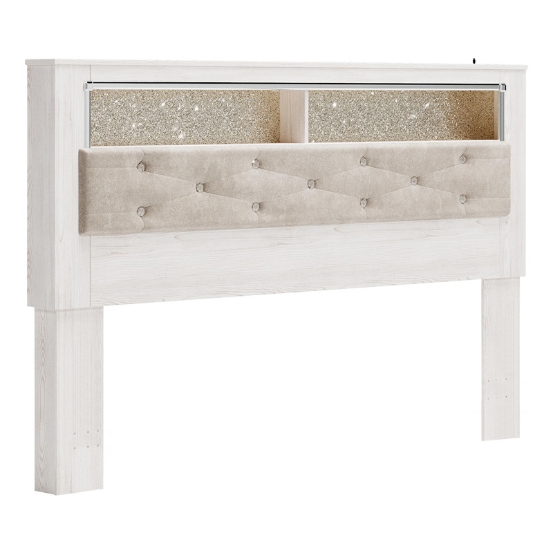 Ashley Furniture Altyra Fabric King Panel Bookcase Headboard in White ...