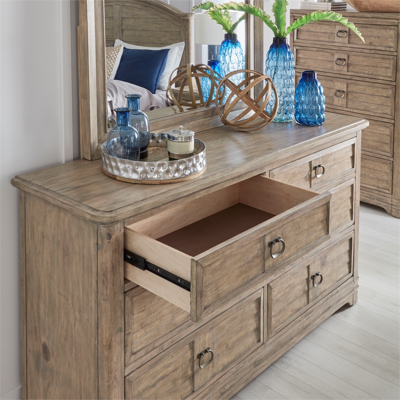 Meadowbrook Beige Antique Sand Wood Farmhouse Style 6 drawer Dresser
