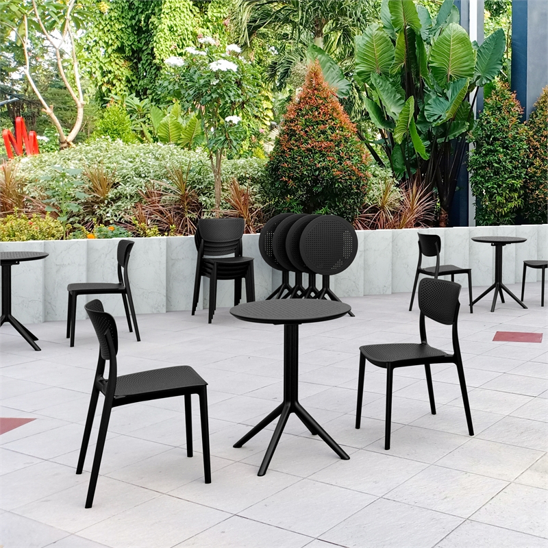 Compamia Lucy Round Bistro Set 3 Piece with 24 inch Table Top Black ...