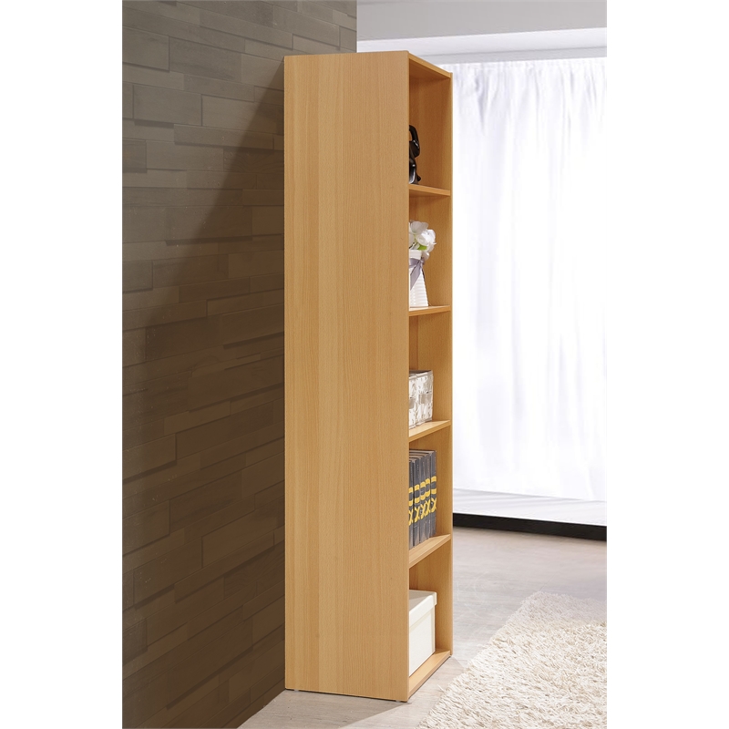 Hodedah Five Shelf Multi Purpose Wooden Bookcase in Beige Finish Homesquare