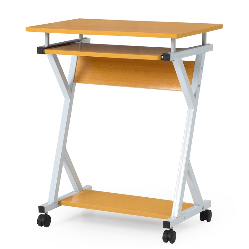 Hodedah Wood Top Laptop Desk on Wheels with Pull-out Keyboard Tray in ...