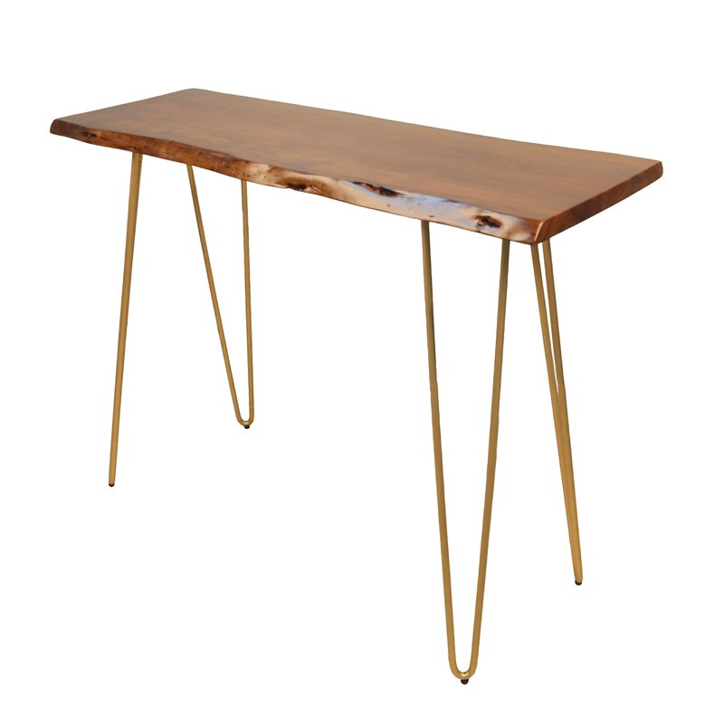 Carolina Classics Seti Live Edge Console Table in Elm and Gold