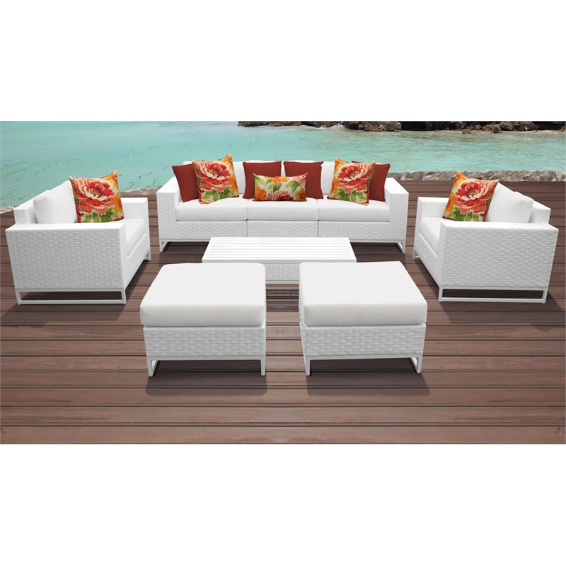 Miami 8 Piece Wicker Outdoor Furniture Set with White Cushions