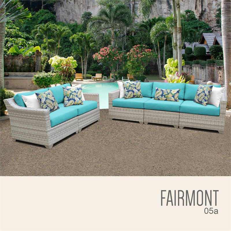 TK Classics Fairmont 5-Piece Patio Wicker Sofa Set in Turquoise | Cymax ...
