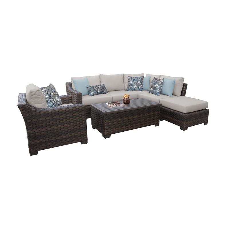 kathy ireland River Brook 7 Piece Wicker Patio Furniture Set 07f in Beige