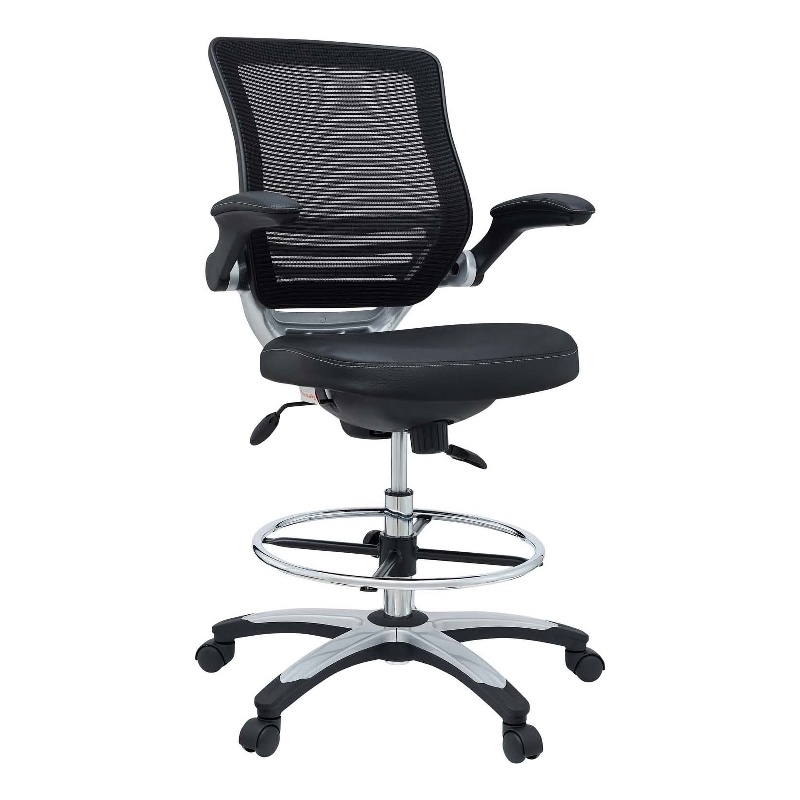 Modway Edge Modern Style Vinyl Drafting Chair in Black Finish
