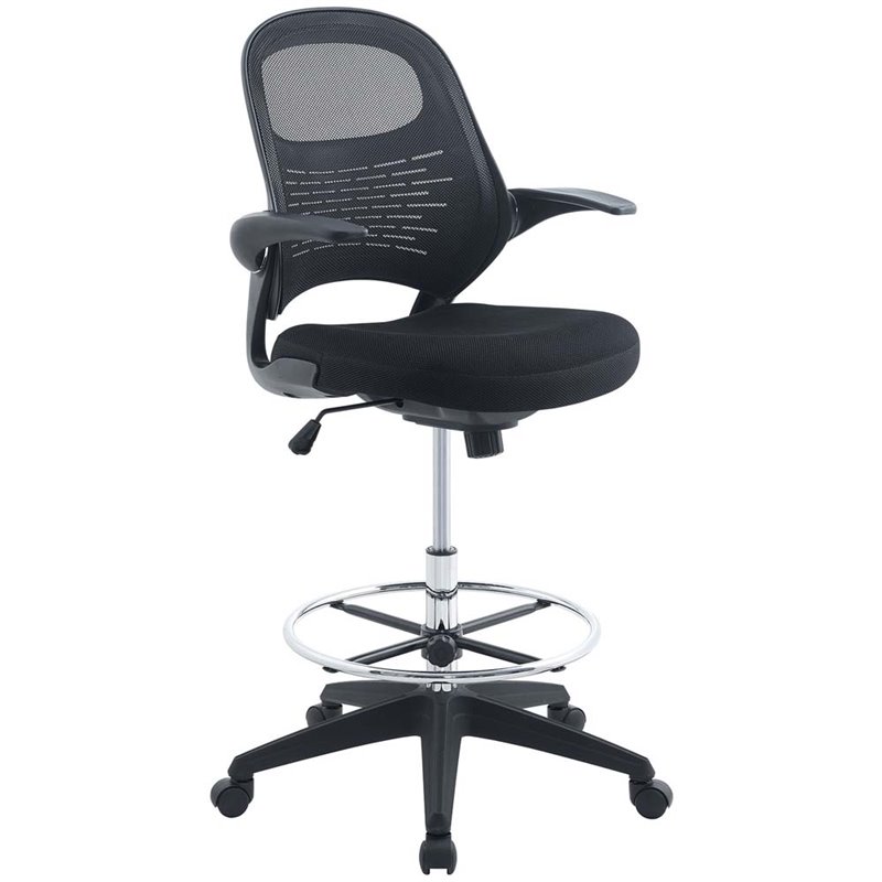 Modway Advance Modern Mesh Fabric and Steel Drafting Chair in Black ...