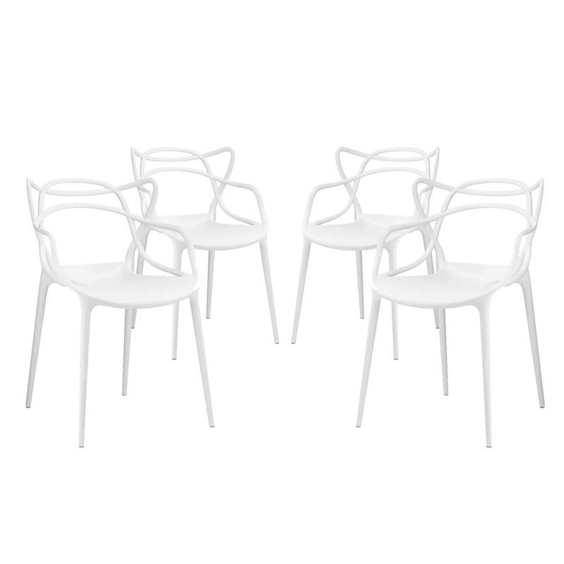 Modway Entangled 18" Modern Style PP Plastic Dining Chairs in White ...