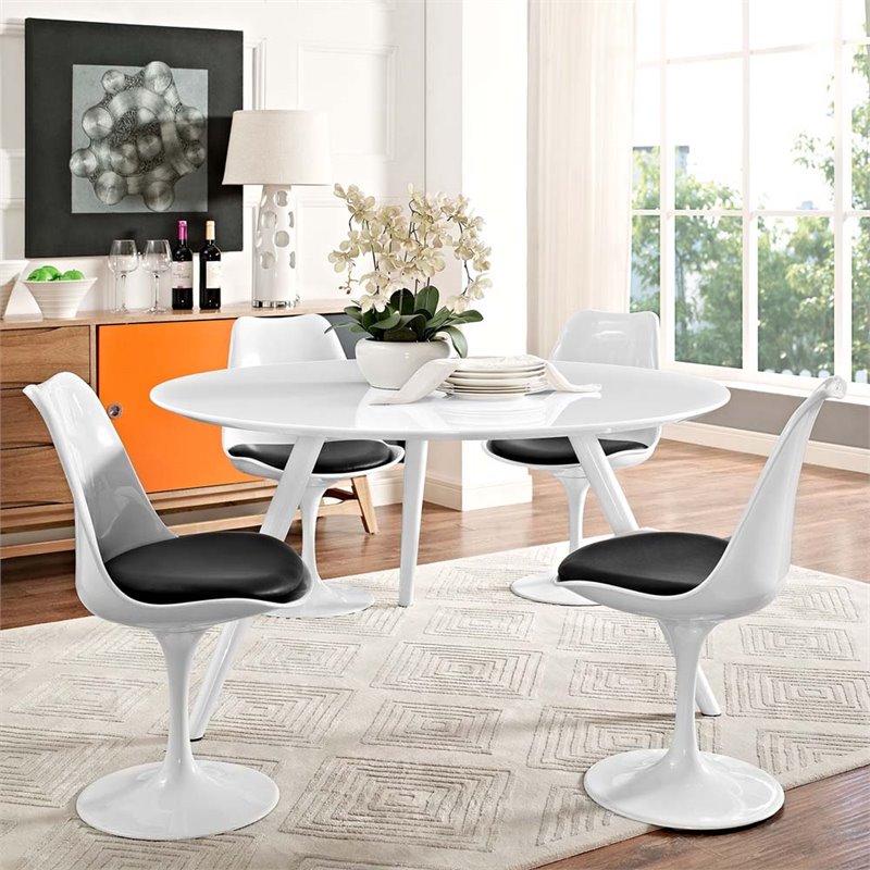 Modway Lippa 54 Round Wood Top Dining Table with Tripod Base in White BushFurnitureCollection