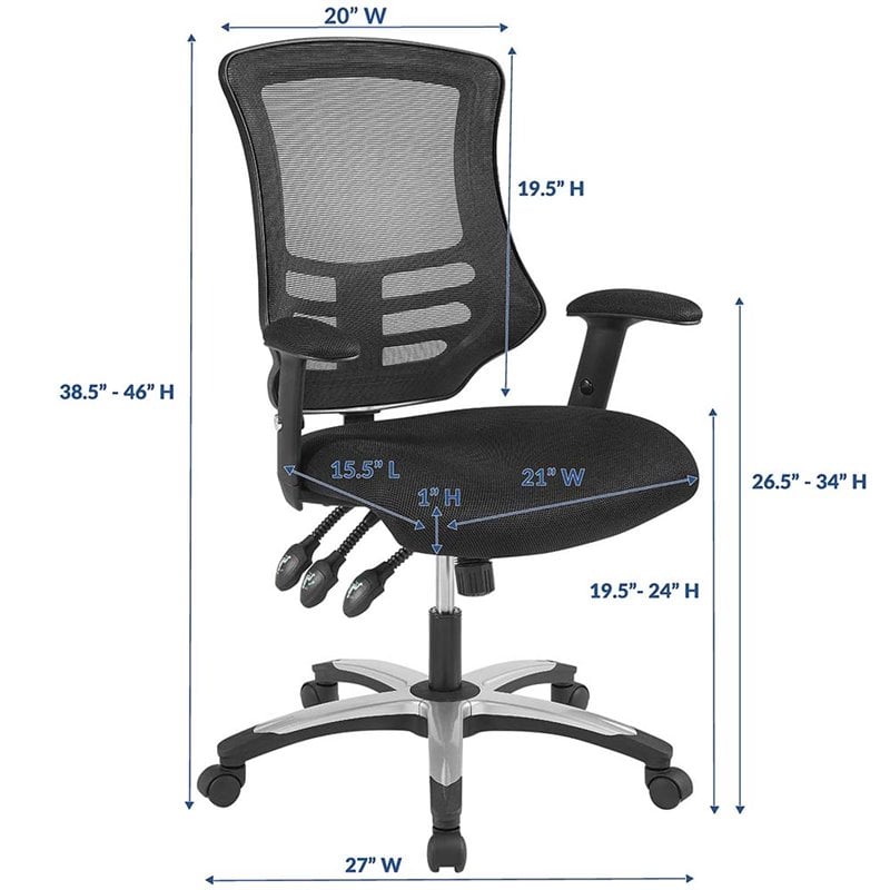 Modway Calibrate Adjustable Swivel Mesh Fabric Office Chair in Black
