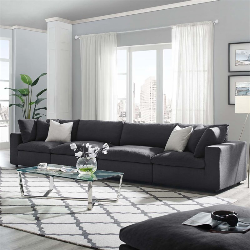Modway Commix 4 Piece Down Filled Overstuffed Sectional Sofa Set in ...