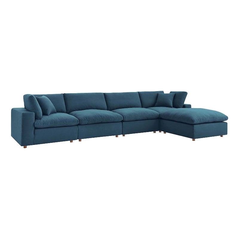 Modway Commix 5-Piece Down Filled Fabric Sectional Sofa Set in Azure ...