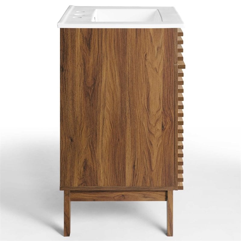 Modway Render Modern Style Wood Bathroom Vanity in Walnut and White ...