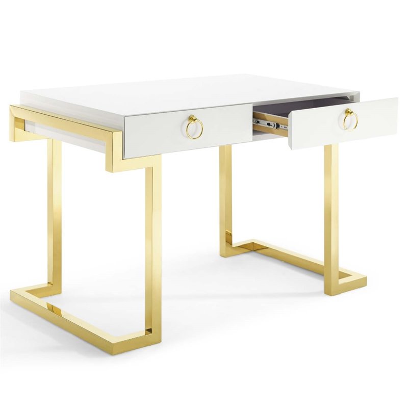 Modway Ring Vintage Writing Desk in Gold and White | Cymax Business