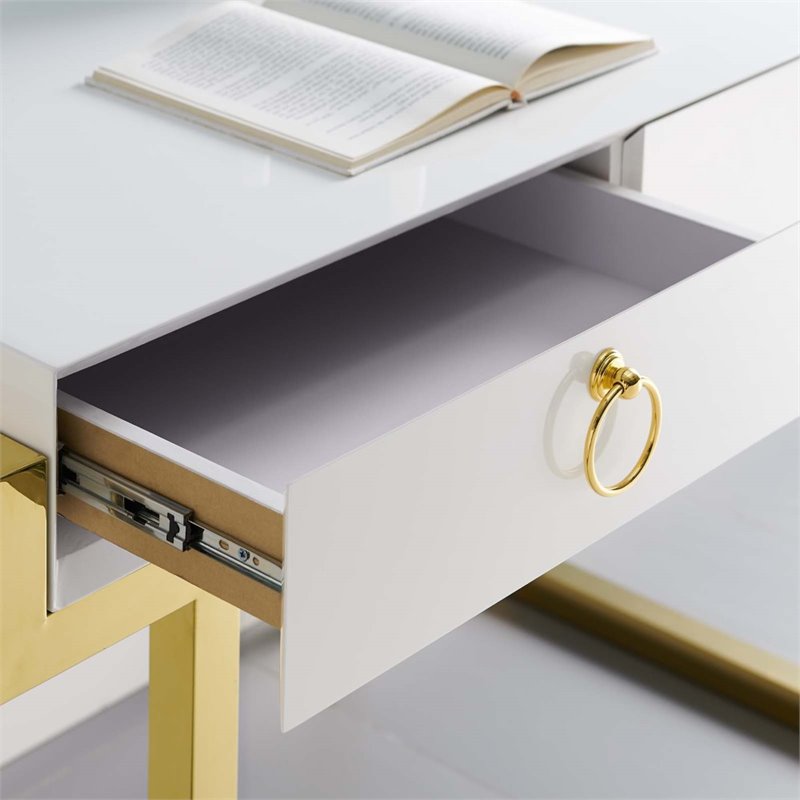 Modway Ring Vintage Writing Desk in Gold and White | Cymax Business